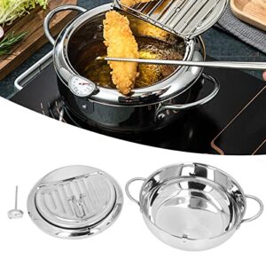 Deep Fryer Pot, Stainless Steel Deep Frying Pot, Small Deep Fryer Stainless Steel Deep Fryer Pot with Temperature Control Oil Drain for French Fries Fish Chicken(L)