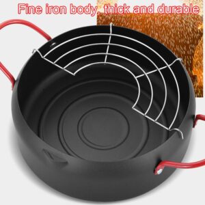 Deep Fryer,22cm Tempura Deep Fryer,Non Stick Japanese Style Deep Frying Iron Pot,with Oil Drip Drainer Rack & Clip,for Fried Chicken Legs,Tempura,French Fries,Chicken Chops(Black)