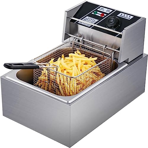 Small Deep Fat Fryer With Countertop Fryers Stainless Steel French Fries Electric Deep Fryers 10 Liter, Viewing Window, Countertop Fryer, 60-200°C Adjustable Temperature Control, Safety Handle