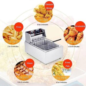 Small Deep Fat Fryer With Countertop Fryers Stainless Steel French Fries Electric Deep Fryers 10 Liter, Viewing Window, Countertop Fryer, 60-200°C Adjustable Temperature Control, Safety Handle