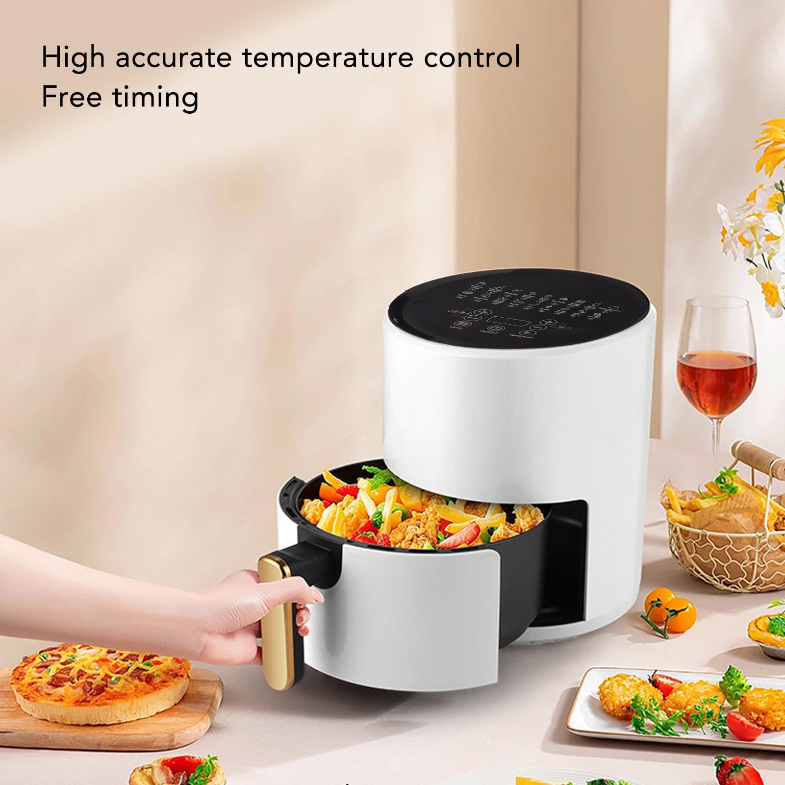 6L Electric Fryer Oven Cooker, Oilless Electric Cooker, Circular Heating Oil Fryers with Touch Screen Intelligent Temperature Control for Fried Chicken French Fries for Home