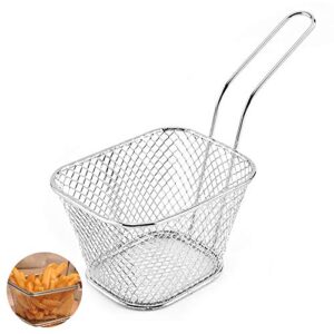 airbnk stainless steel french fry fryer basket - snack fryer mesh basket with oil draining rack - chicken fry basket - fryer basket for fries (silver)