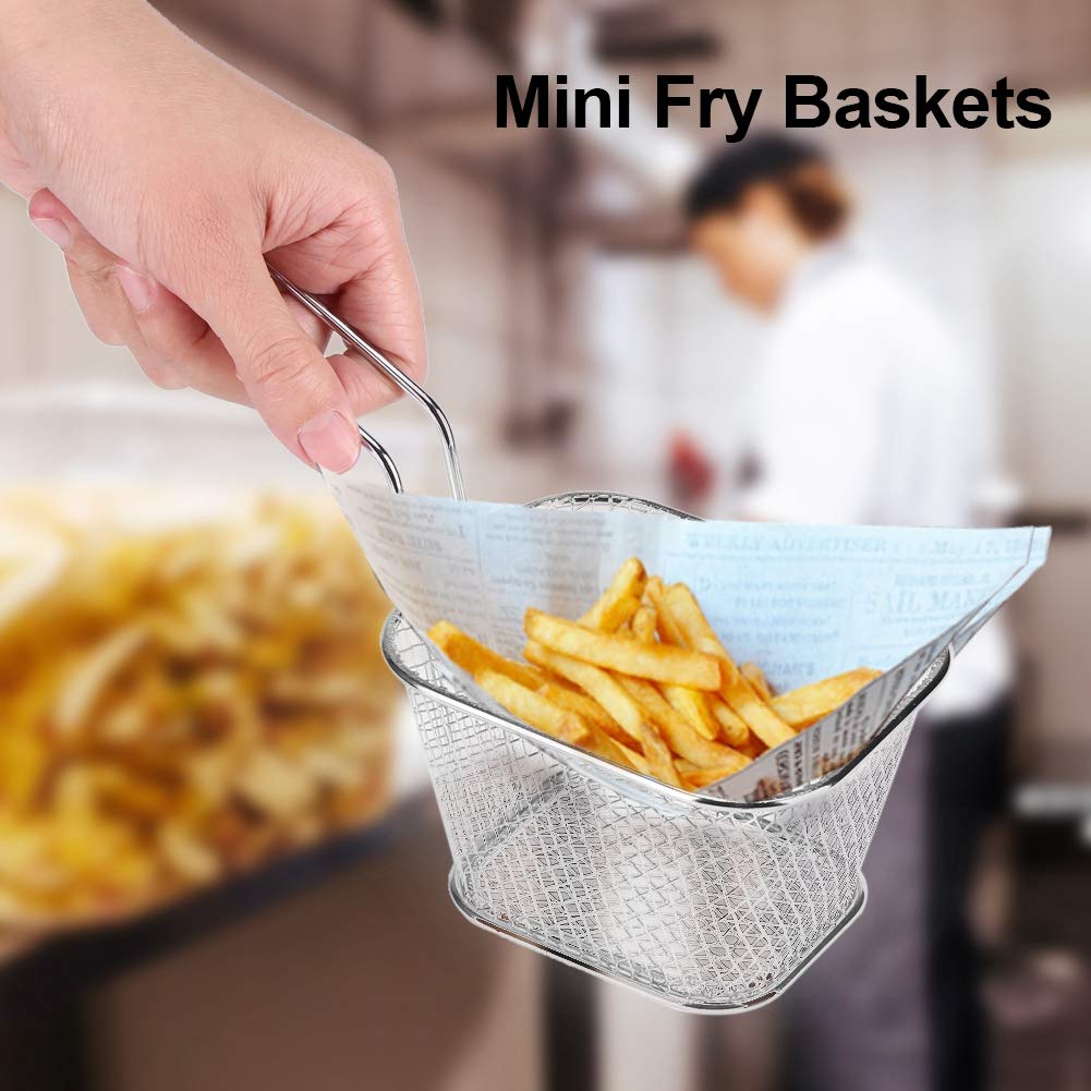 MOUMOUTEN Mini Square Fry Basket, Stainless Steel French Fries Holder Deep Fryer Baskets Serving Food Strainer, Serving Chips Fryer Cooking Tool for Chip Shrimp