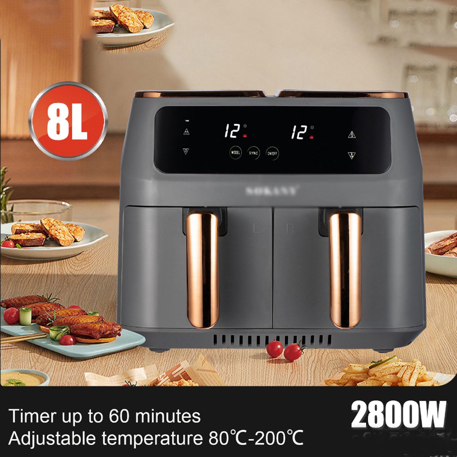 8l/2.1 Gallon Oil-free Air Fryer Multifunctional Automatic French Fries Machine Double-pot Large Capacity Air Fryer