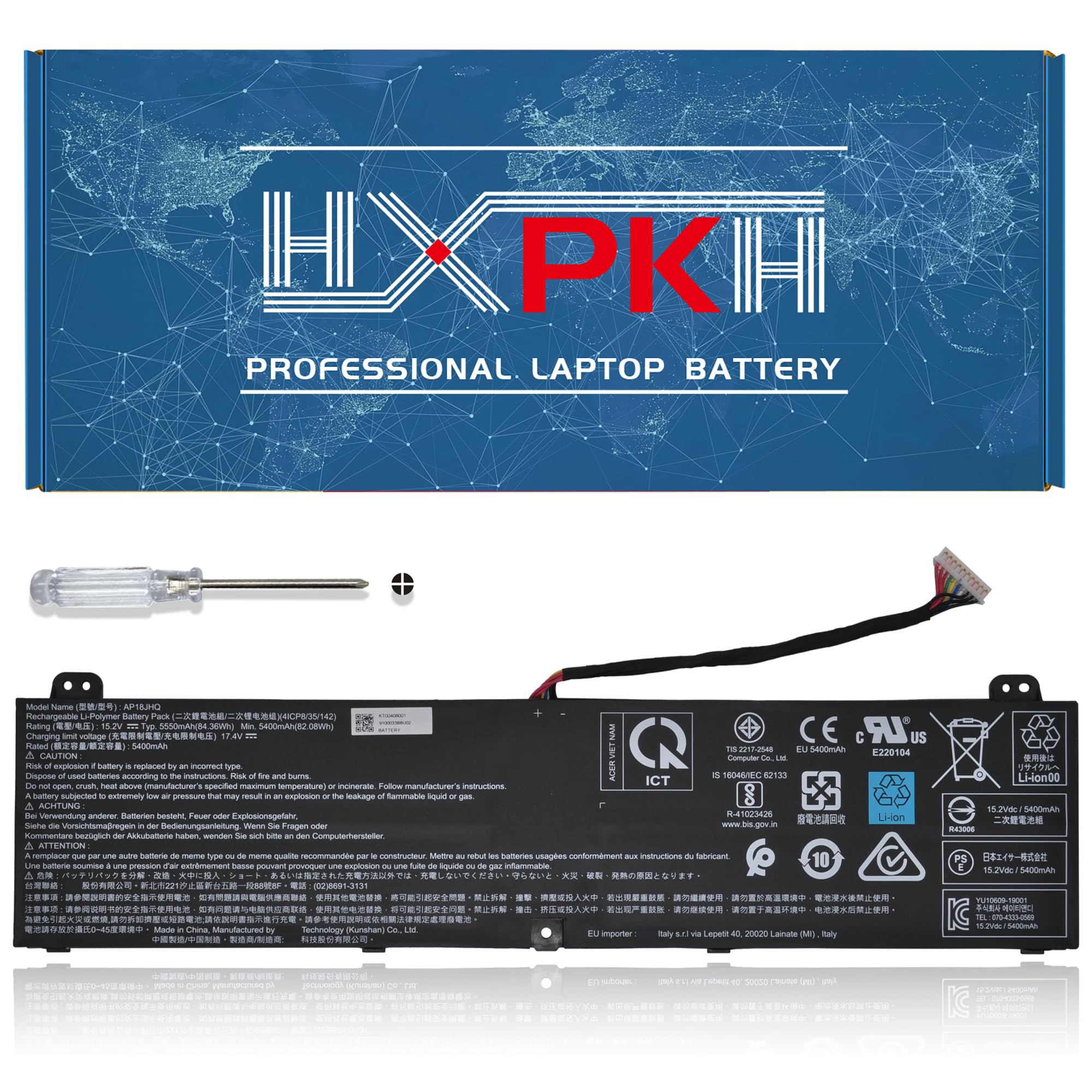 HXPKH AP18JHQ Laptop Battery for Acer ConceptD 7 CN715-71 7 Pro CN715-71P Ezel CC715-71 CC715-71P CC715-91P Predator Triton 500 PT515-51 PT515-52 PT515-51-502R PT515-52-700U Series 15.2V 84.36Wh