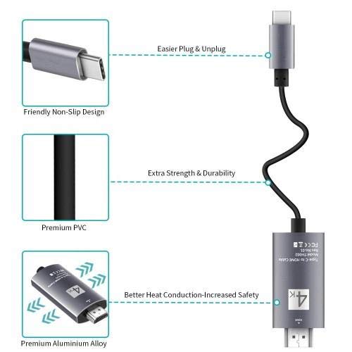 BoxWave Cable Compatible with Acer ConceptD 7 Ezel CC715-71-7163 (15.6 in) - SmartDisplay Cable - USB Type-C to HDMI (6 ft), USB C/HDMI Cable - Jet Black