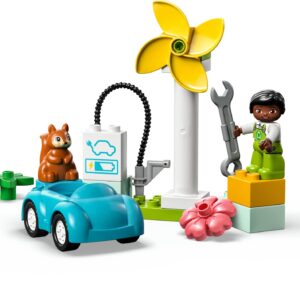 LEGO DUPLO Town Wind Turbine and Electric Car 10985 Early Development Building Toy, includes Charging Station for Pretend Play, Great Gift for Toddler Boys and Girls Ages 2 Years Old and Up