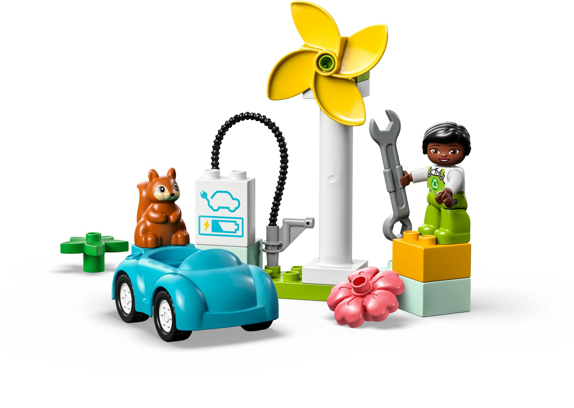 LEGO DUPLO Town Wind Turbine and Electric Car 10985 Early Development Building Toy, includes Charging Station for Pretend Play, Great Gift for Toddler Boys and Girls Ages 2 Years Old and Up