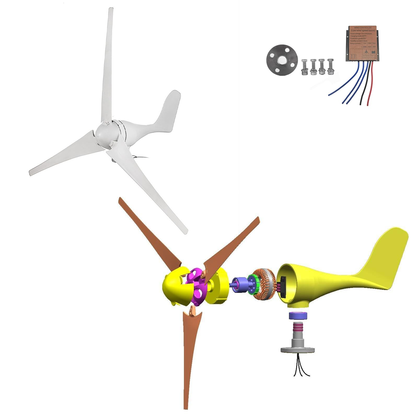 Hihone 400W Wind Power Generator,12V Wind Turbine Generator Kit with MPPT Controller,3 Blades Wind Generator,2.5m/s Start Wind Speed