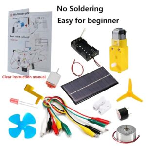 Delinx Fun Physics Science Experiment Kit: Windmill Generator,Hand-cranked Generator,Solar Power Generator, Basic Electric Circuit Learning,DIY Educational STEM Project for Kids & Teens,Girls & Boys