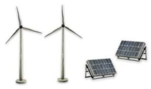 scene-a-rama scene setters alternative energy set wind turbines & solar panels (2 ea)