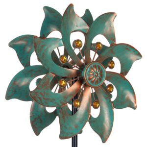 vewogarden garden decor wind spinners, small waterproof metal pinwheels wind spinner for yard and garden 37 * 10inches (double blade)