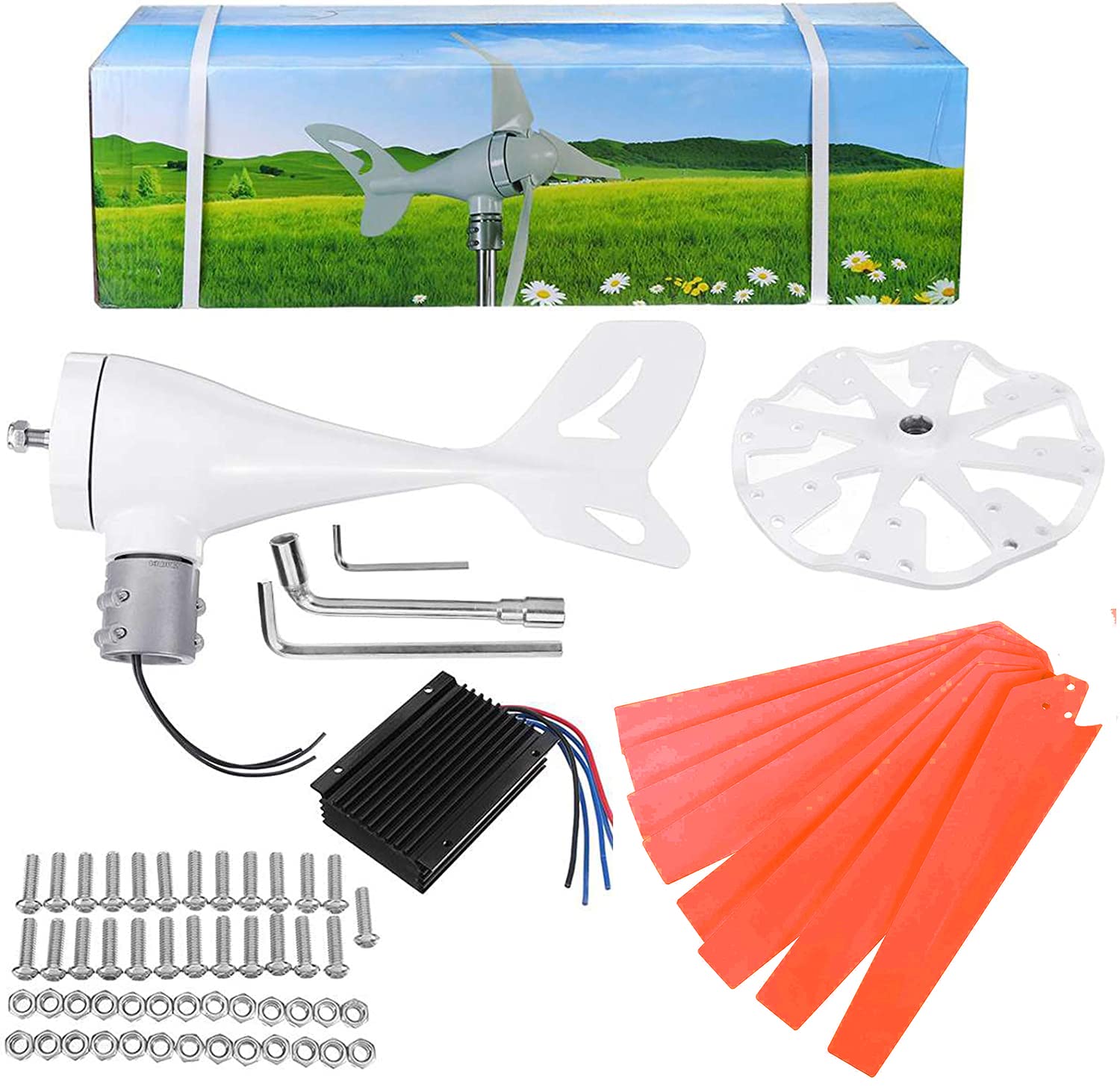 HUIZHITENGDA 12000W Vertical Axis Wind Turbines, 110V /220V Generator Lantern Motor Kit Windmill Energy Charge Turbines for Higher Power Generation(White),220v