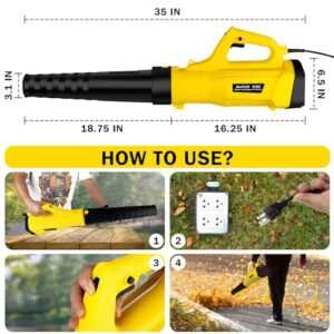 Leaf Blower, 3000W High Power Turbine Handheld Electric Leaf Blower, with 82 feet Extra Long Power Cord, 6-Gear Wind Speed Regulation, for Lawn Care, Yard, Garage, Patio, Blowing Leaves and Snow