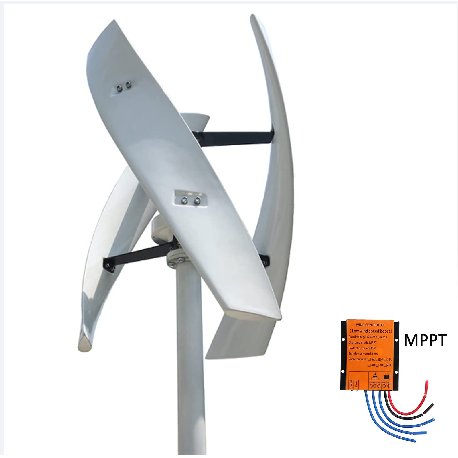 1000W No Noise Vertical Wind Turbine Generator, Portable Vertical Wind Power Turbine Generator Kit with Charge Controller for Homeuse Residential 12V 24V 48V(White),12v