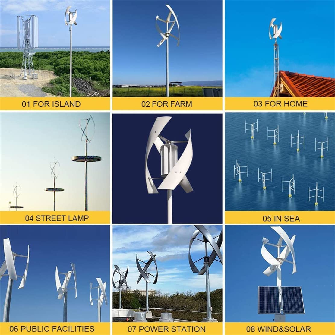 3000W/8000W Wind Turbine Generator 12V/24V/48V Vertical Axis Wind Turbine, Vertical Wind Generator with 3 Blade and Controller, Glass Fiber Blades Wide Application for Cabin,3000W-24V