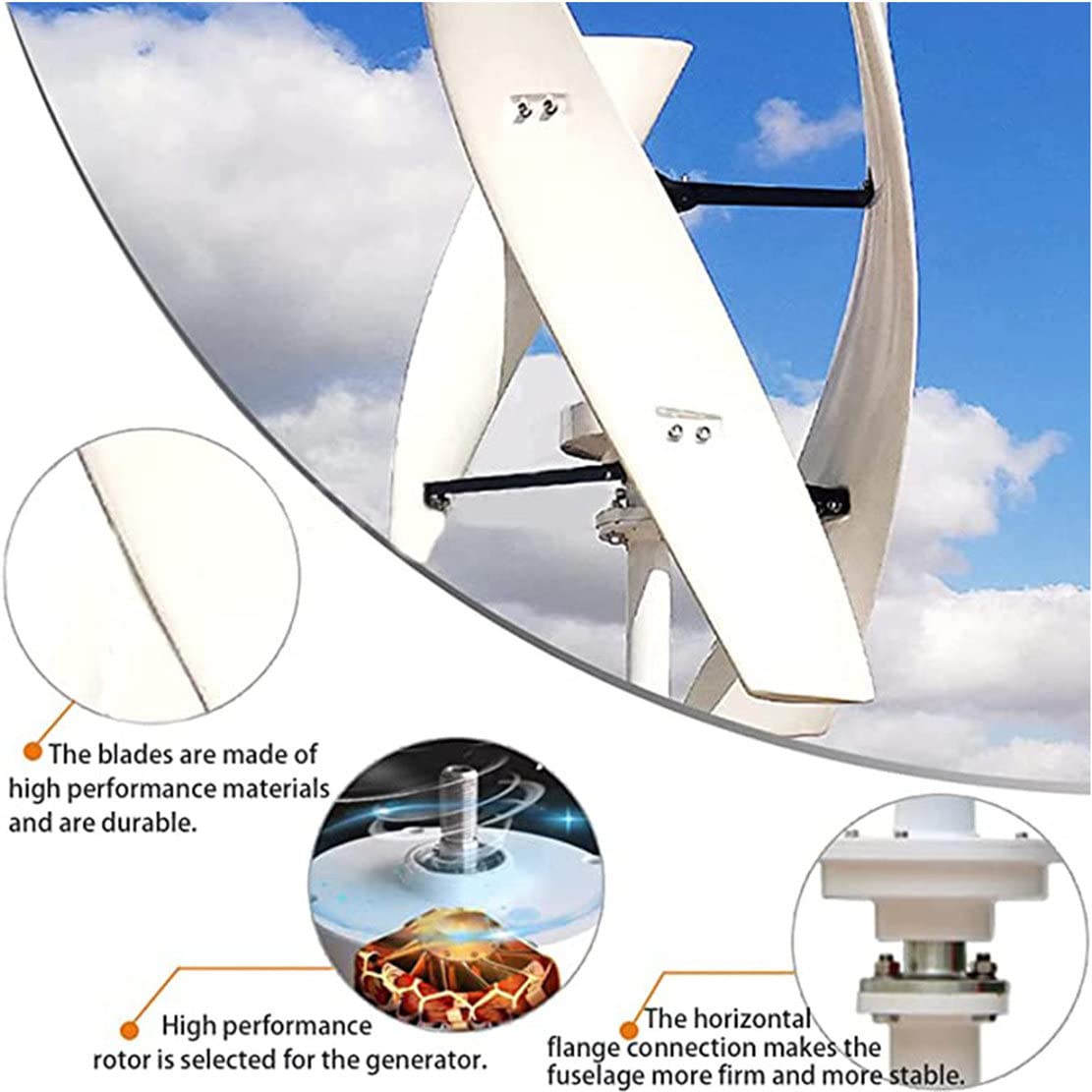 3000W/8000W Wind Turbine Generator 12V/24V/48V Vertical Axis Wind Turbine, Vertical Wind Generator with 3 Blade and Controller, Glass Fiber Blades Wide Application for Cabin,3000W-24V