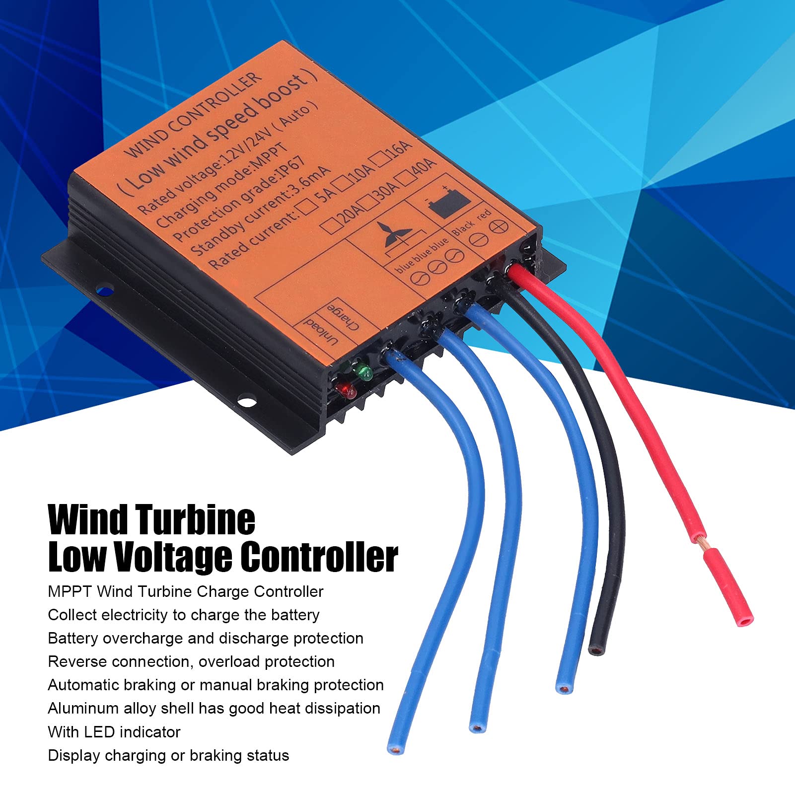 Wind Turbine Controller Low Voltage MPPT Regulator with LED Light 100W‑400W 12V 24V with LED Indicator(5A)