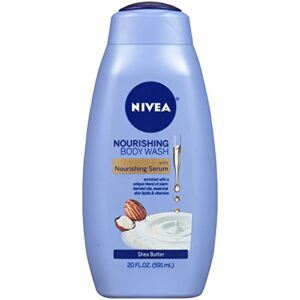 nivea shea butter nourishing body wash, moisturizing body wash for dry skin, 20 fl oz bottle