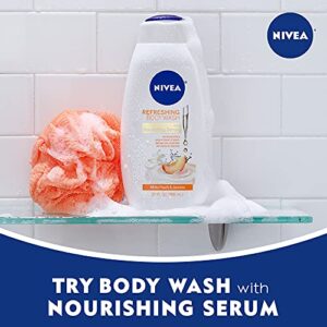 NIVEA White Peach and Jasmine Body Wash with Nourishing Serum, Pack of 3, 20 Fl Oz