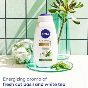 NIVEA Basil and White Tea Body Wash with Nourishing Serum, 20 Fl Oz Bottle