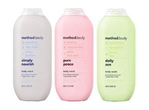 method body wash variety pack - 3 scents - simply nourish, pure peace and daily zen - 18 fl oz each