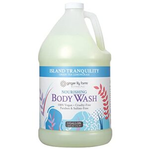 ginger lily farms botanicals nourishing body wash, island tranquility, 100% vegan & cruelty-free, green tea & lemongrass scent, 1 gallon refill (128 fl. oz.)