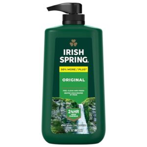 irish spring men's body wash pump, original body wash for men, smell fresh and clean for 24 hours, cleans body, hands, and face, made with biodegradable cleansing ingredients, 30 oz pump