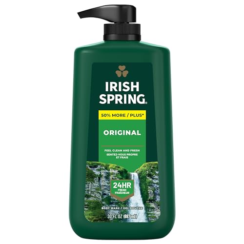 Irish Spring Men's Body Wash Pump, Original Body Wash for Men, Smell Fresh and Clean for 24 Hours, Cleans Body, Hands, and Face, Made with Biodegradable Cleansing Ingredients, 30 Oz Pump