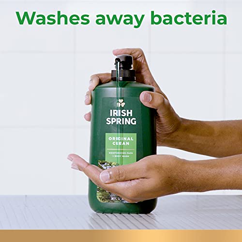 Irish Spring Men's Body Wash Pump, Original Body Wash for Men, Smell Fresh and Clean for 24 Hours, Cleans Body, Hands, and Face, Made with Biodegradable Cleansing Ingredients, 30 Oz Pump