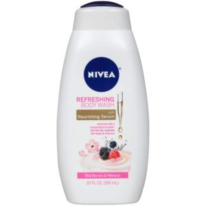 nivea wild berries and hibiscus refreshing body wash with nourishing serum, 20 fl oz bottle