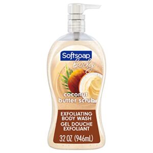 softsoap body wash pump, coconut butter scrub, exfoliating body wash, 32 ounce (pack of 1), white (package may vary)