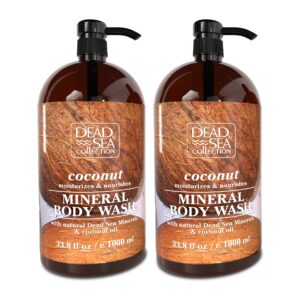 dead sea collection coconut body wash for women and men - with dead sea minerals and coconut oil - cleanses and moisturizes skin - pack of 2 (67.6 fl. oz)