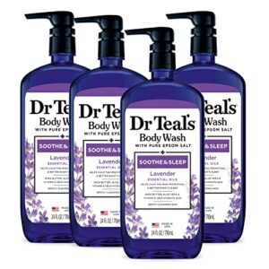 dr teal's body wash with pure epsom salt, soothe & sleep with lavender, 24 fl oz (pack of 4) (packaging may vary)