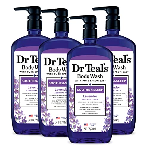 Dr Teal's Body Wash with Pure Epsom Salt, Soothe & Sleep with Lavender, 24 fl oz (Pack of 4) (Packaging May Vary)