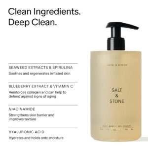 SALT & STONE Antioxidant-Rich Body Wash - Santal & Vetiver | Cleanse, Nourish & Soften Skin with Niacinamide & Hyaluronic Acid | Free From Parabens, Sulfates & Phthalates (15.2 fl oz)