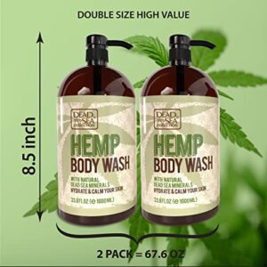 Dead Sea Collection Hemp Body Wash for Women and Men - with Dead Sea Minerals and Hamp Oil - Cleanses and Moisturizes Skin - Pack of 2 (67.6 fl. oz)