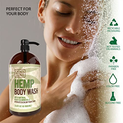 Dead Sea Collection Hemp Body Wash for Women and Men - with Dead Sea Minerals and Hamp Oil - Cleanses and Moisturizes Skin - Pack of 2 (67.6 fl. oz)