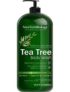 new york biology tea tree body wash for men and women - moisturizing body wash helps soothe itchy skin, jock itch, athletes foot, nail fungus, eczema, body odor and ringworm - 16.9 fl oz