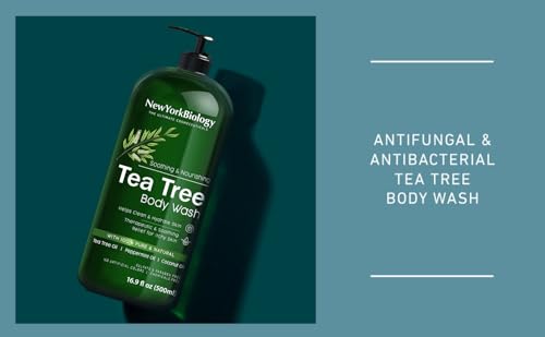 New York Biology Tea Tree Body Wash for Men and Women - Moisturizing Body Wash Helps Soothe Itchy Skin, Jock Itch, Athletes Foot, Nail Fungus, Eczema, Body Odor and Ringworm - 16.9 Fl Oz