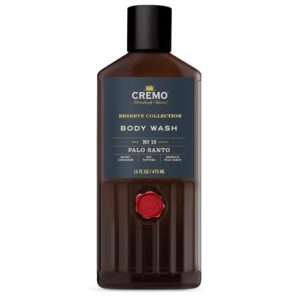 cremo rich-lathering palo santo body wash for men, notes of bright cardamom, dry papyrus and aromatic palo santo, 16 fl oz