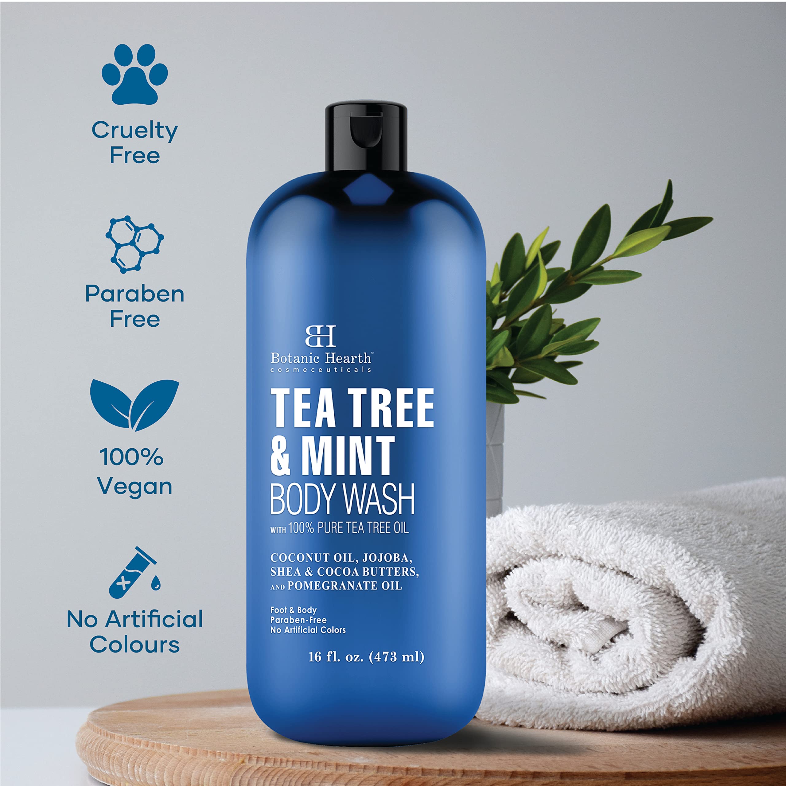 Botanic Hearth Tea Tree Oil Body Wash with Mint, 16 fl oz - Moisturizing, Soothing, Helps Control Fungal Infections, Deep Moisturization, Promotes Healthy Skin, Ethically Sourced