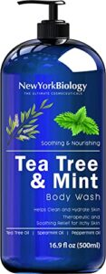 new york biology tea tree mint body wash for men and women - moisturizing body wash helps fight athletes foot, itchy skin, jock itch, toenail fungus, ringworm, body odor, acne and eczema - 16.9 fl oz