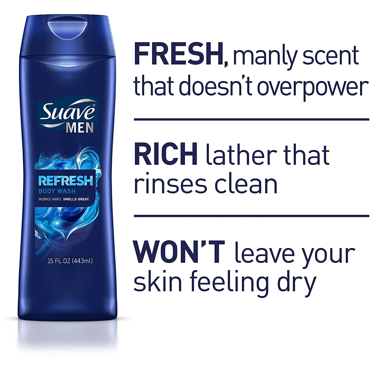 Suave Men Refreshing Classic Masculine Scent Body Wash 15 oz (Pack of 6)