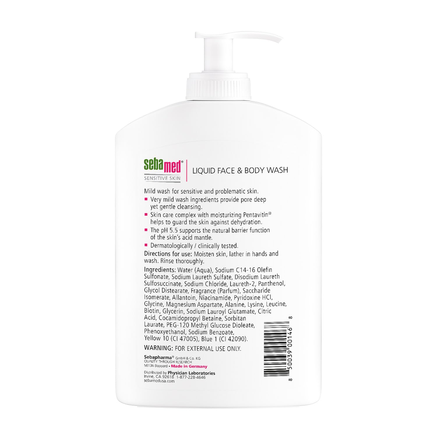 Sebamed Paraben-Free Liquid Face and Body Wash with Pump pH 5.5 Dermatologist Recommended Mild Hydrating Cleanser for Sensitive Skin 13.5 Fluid Ounces (400 Milliliters)