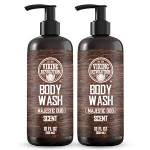 viking revolution men's body wash - majestic oud mens body wash - mens natural body wash for men with vitamin e and rosemary oil - shower gel body wash men (12 fl oz, pack of 2)