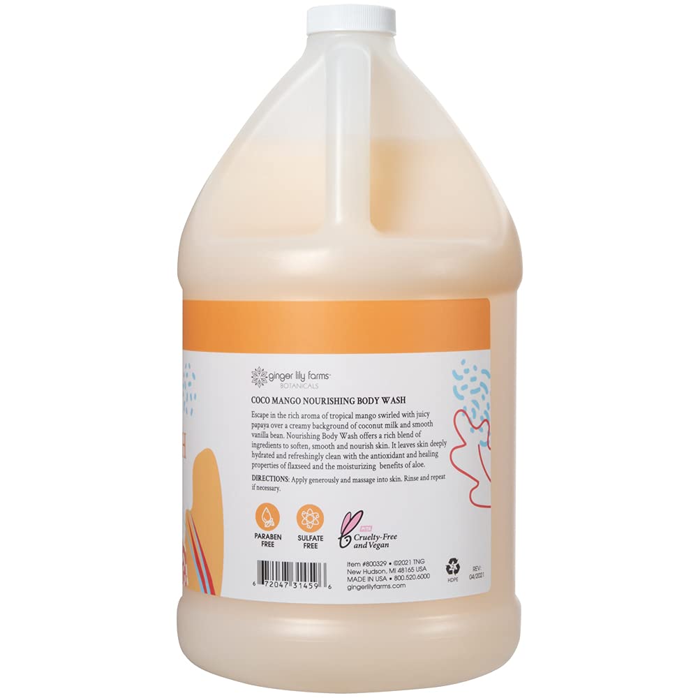 Ginger Lily Farms Botanicals Nourishing Body Wash, Coco Mango, 100% Vegan & Cruelty-Free, Coconut Mango Scent, 1 Gallon (128 fl oz) Refill