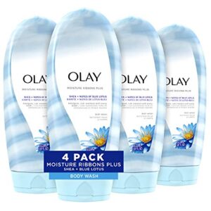 olay moisture ribbons plus shea + blue lotus body wash, 18 fl oz, pack of 4