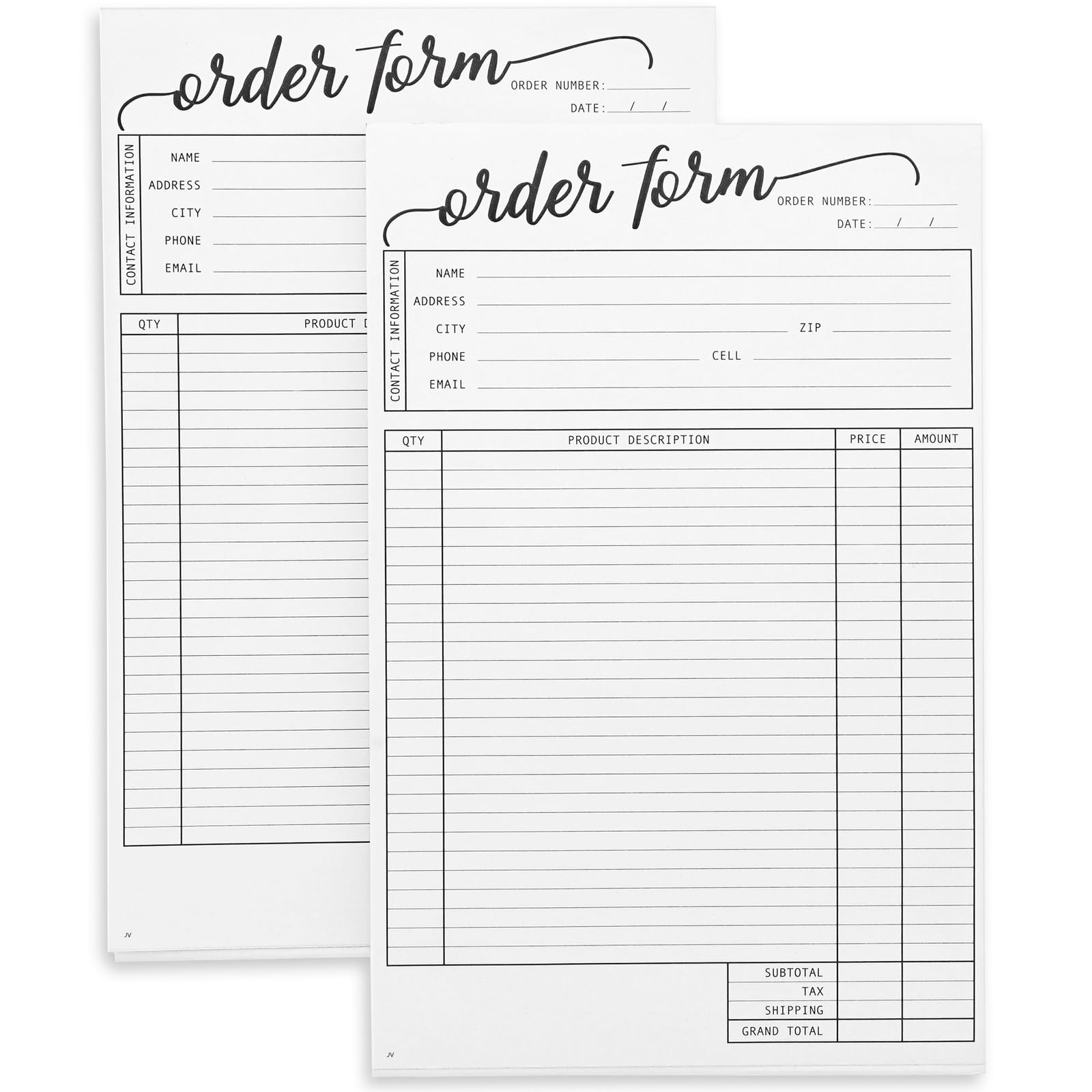 Juvale Set of 2 Work Order Forms with Carbon Copy, Invoice Book for Small Business Supplies, Black Scripted Design, 50 Receipts Per Pad for 50 Orders (5.5 x 8.5 Inches)