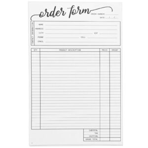 Juvale Set of 2 Work Order Forms with Carbon Copy, Invoice Book for Small Business Supplies, Black Scripted Design, 50 Receipts Per Pad for 50 Orders (5.5 x 8.5 Inches)